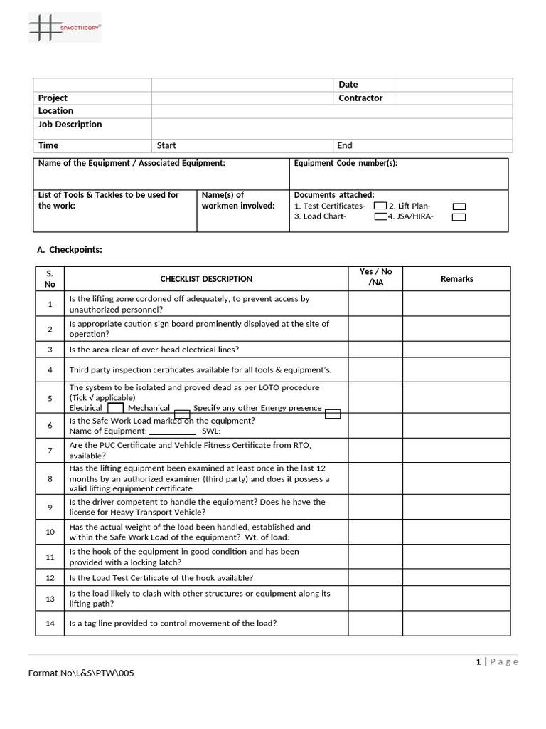 Lifting and Shifting Work Permit | PDF | Occupational Safety And Health ...