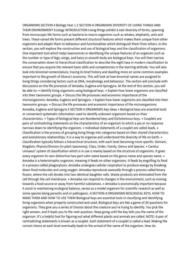 Organisms Section 4 Biology Year 1 2 Section 4 Organisms Diversity of ...
