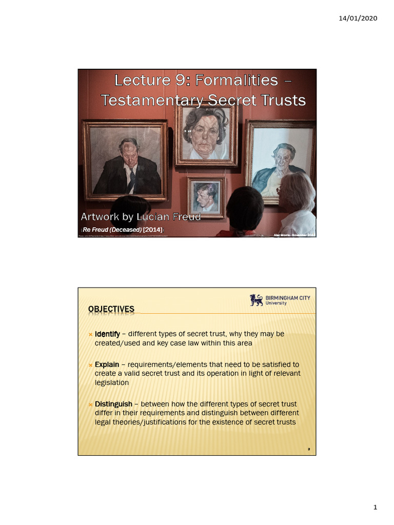 LLB Lecture 8 - Formalities - Testamentary Secret Trusts | PDF | Will ...