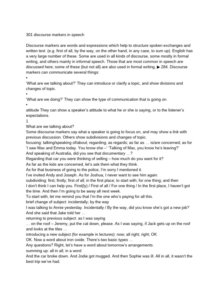 Essential Discourse Markers in Speech | PDF | Discourse | Speech