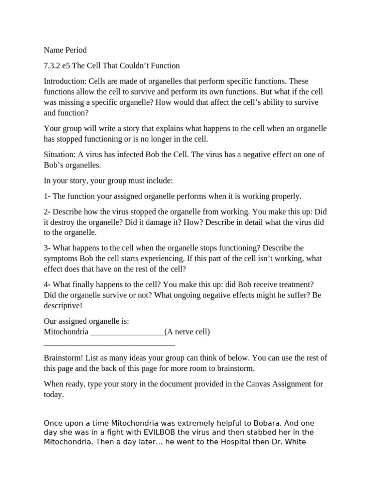 The Cell That Couldn't Function-Ab47b5-535c43 | PDF | Organelle | Cell ...