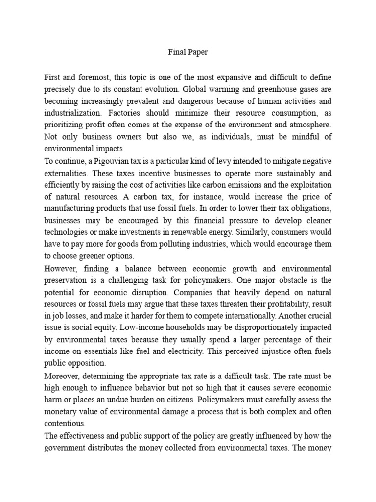 Final Paper | PDF | Taxes | Economy And The Environment