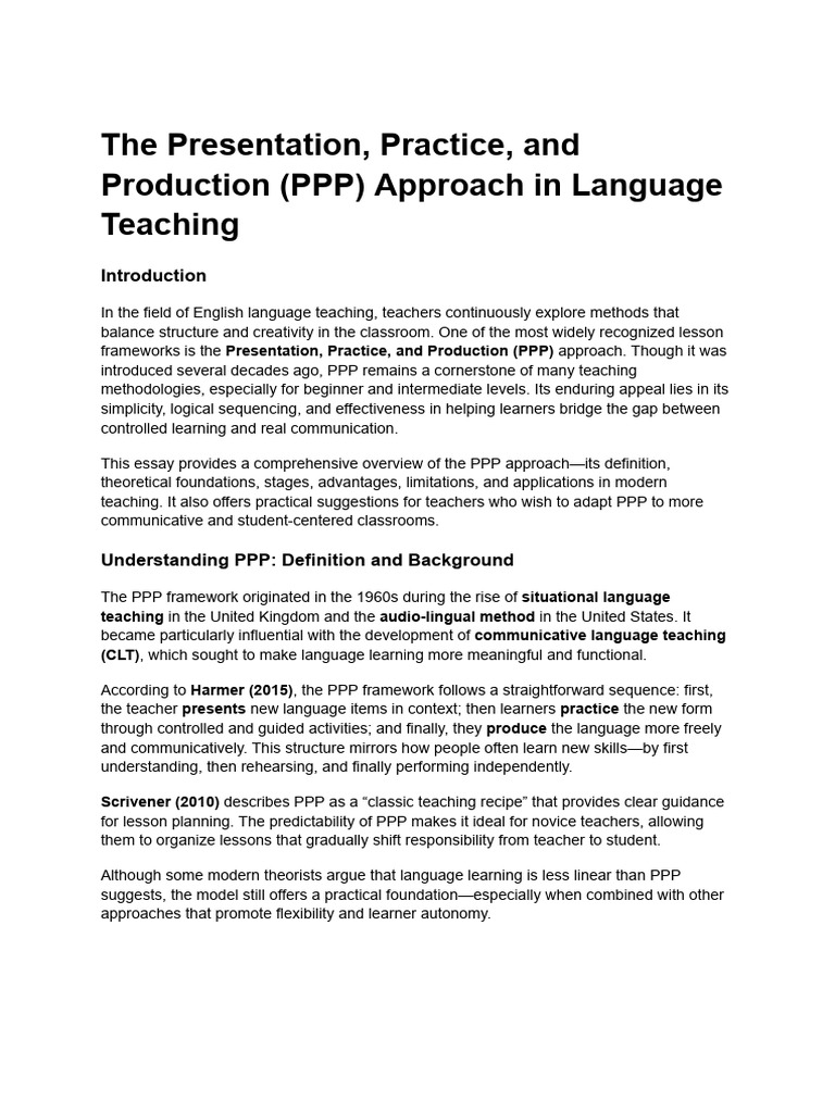 The Presentation, Practice, and Production (PPP) Approach in Language Teaching | PDF | Learning ...