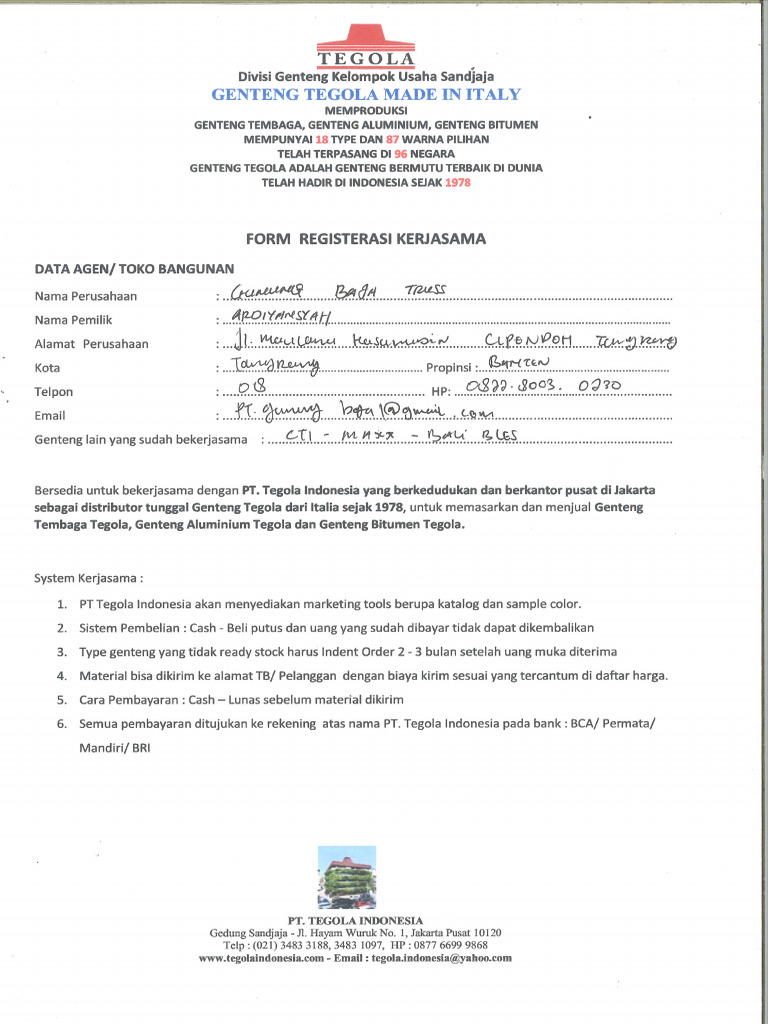 Form Registrasi Kerjasama | PDF