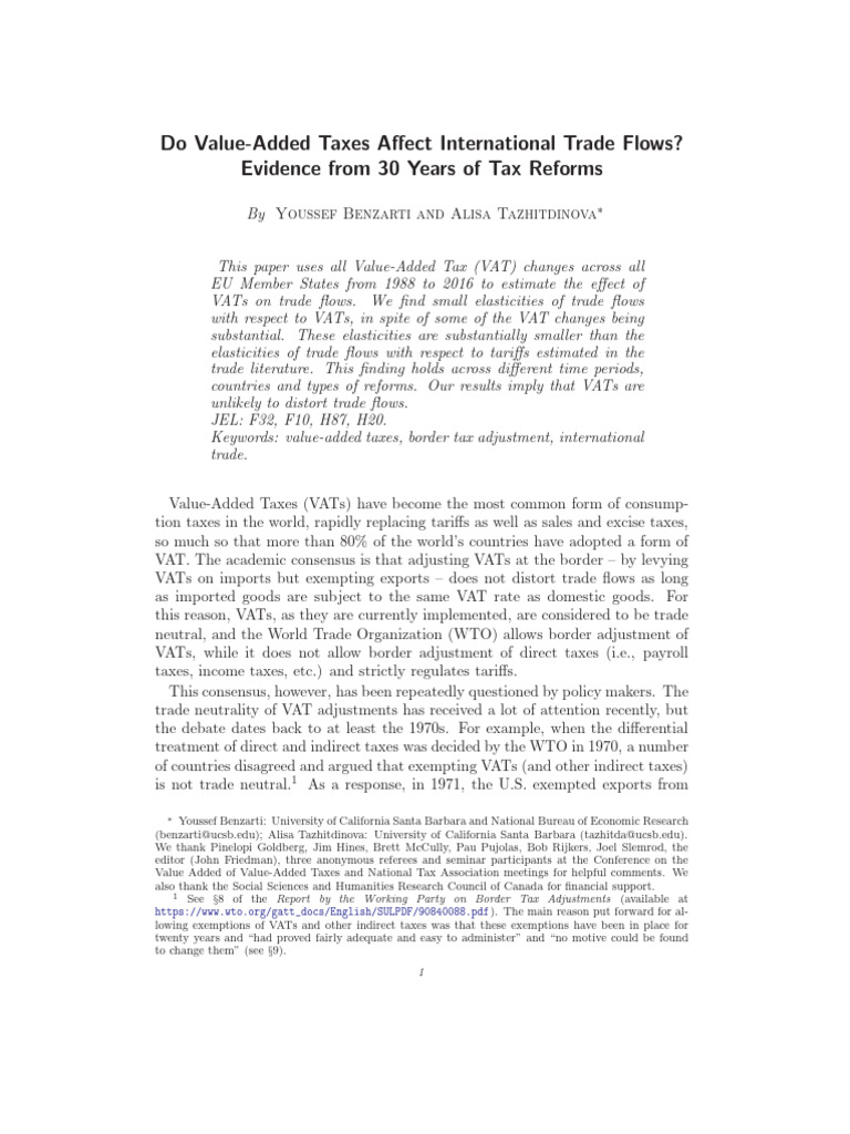 Impact of VAT on Trade Flows Analysis | PDF | Value Added Tax | Taxes