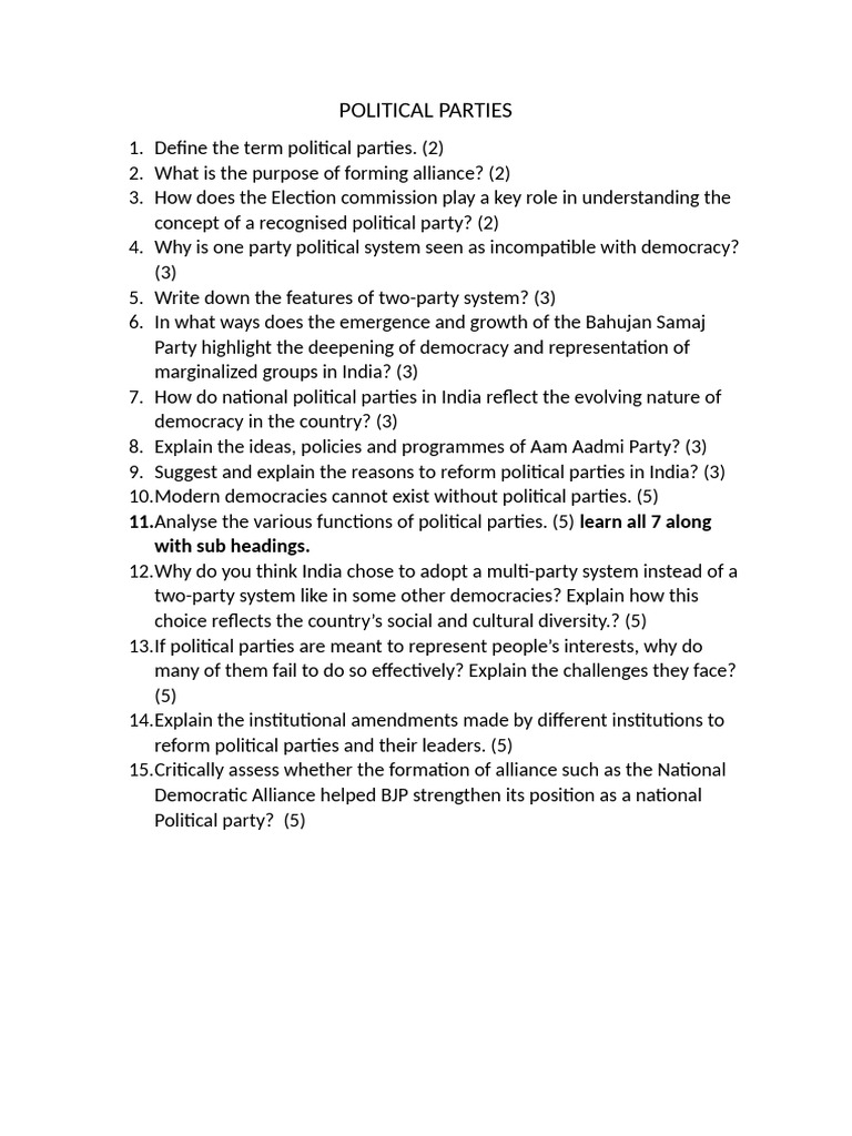Understanding Political Parties and Democracy | PDF