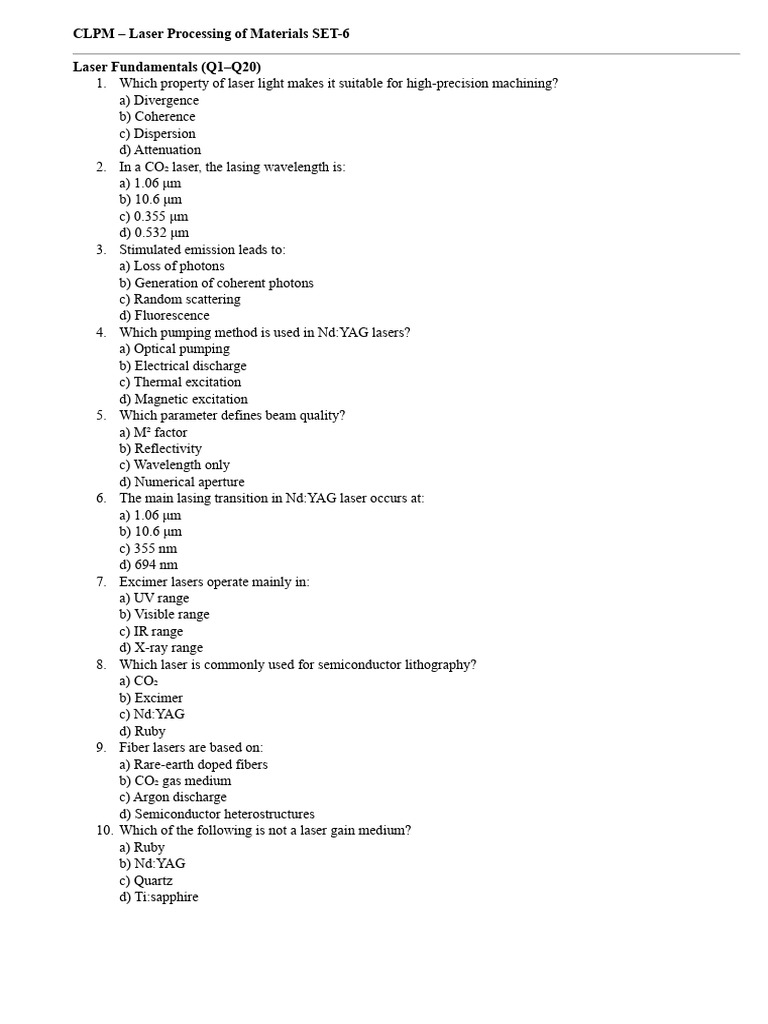 Arc MCQ Practice Set 6 Scientist | PDF | Laser | Welding