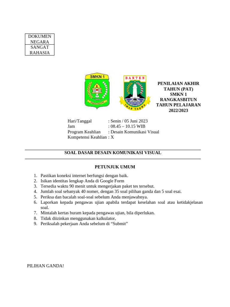 Soal PAT Desain Komunikasi Visual 2023 | PDF