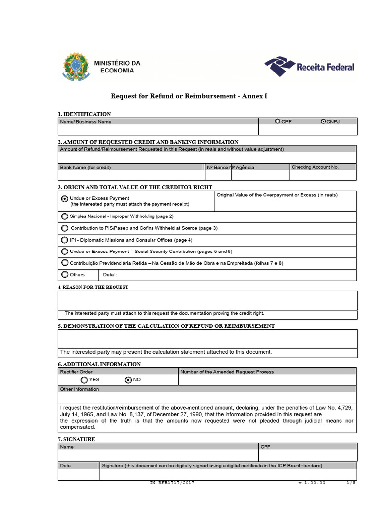 Refund Request Form for Tax Overpayments | PDF | Receipt | Social ...