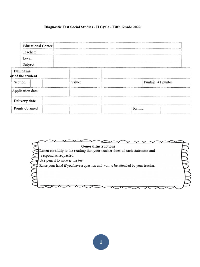 Fifth Grade Social Studies Diagnostic Test | PDF | Geography | Earth ...