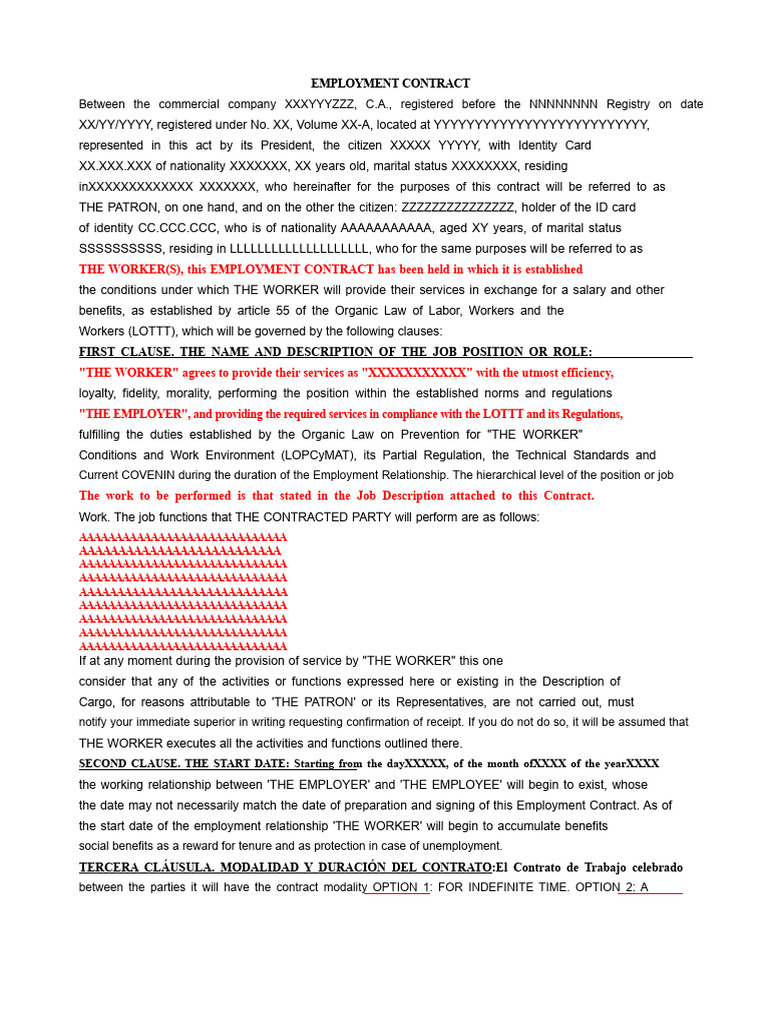 Employment Contract Template Guide | PDF | Occupational Safety And ...