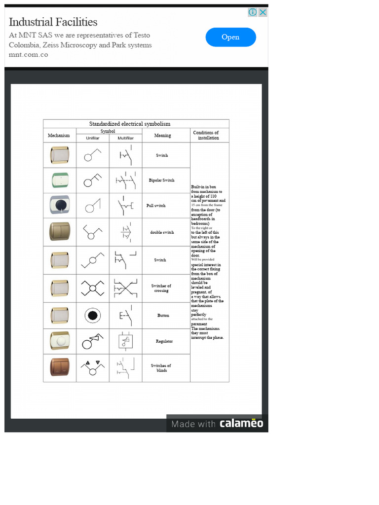 Current Colombian Electrical Symbolism | PDF | Switch | Components