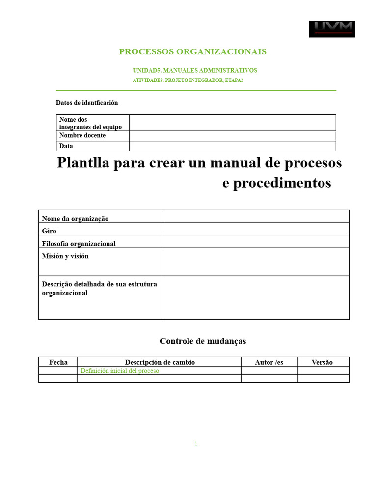U5_Modelo Para Criar Manual de Processos e Procedimentos (2) | PDF