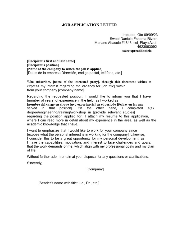 Job Application Letter Template | PDF
