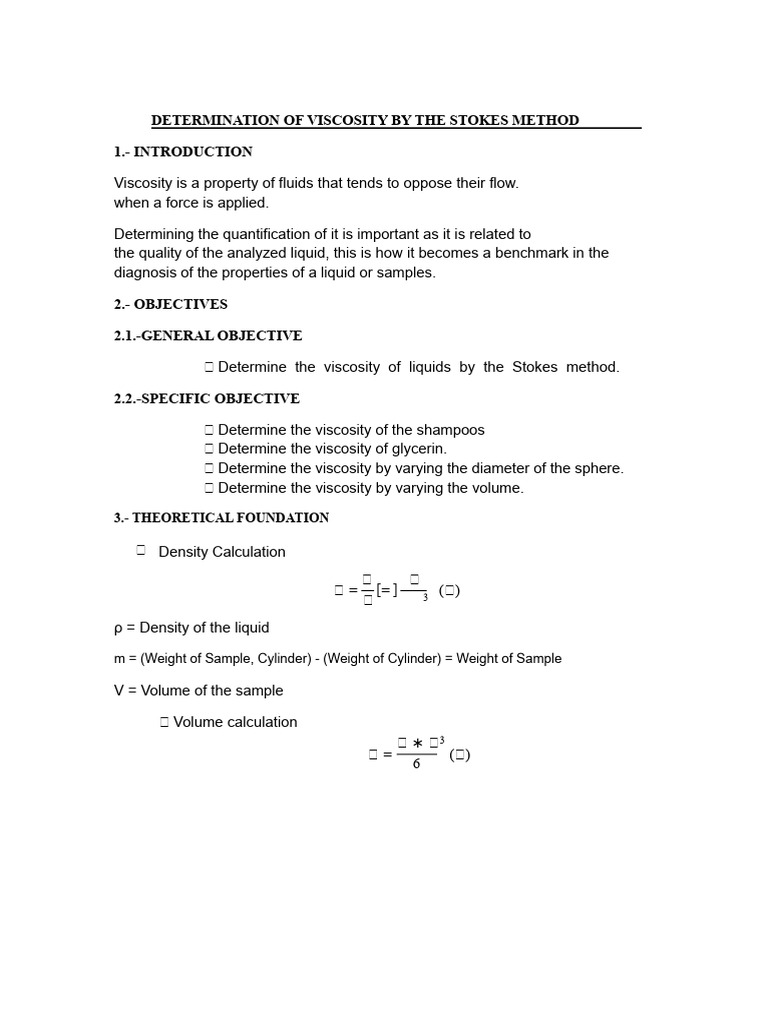 Determination of Viscosity by The Stokes Method | PDF | Viscosity | Liquids