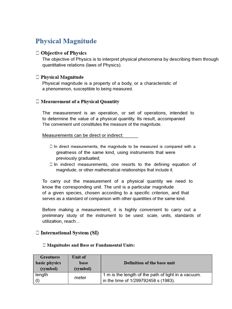 Understanding Physical Magnitudes and Measurements | PDF | Measurement ...
