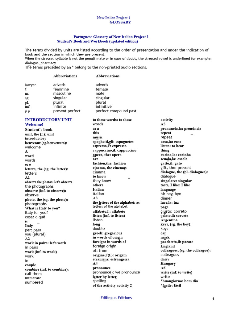 New Italian 1 (1a - 1b) - 09 - NP1 - Glpo | PDF | Word | Grammar