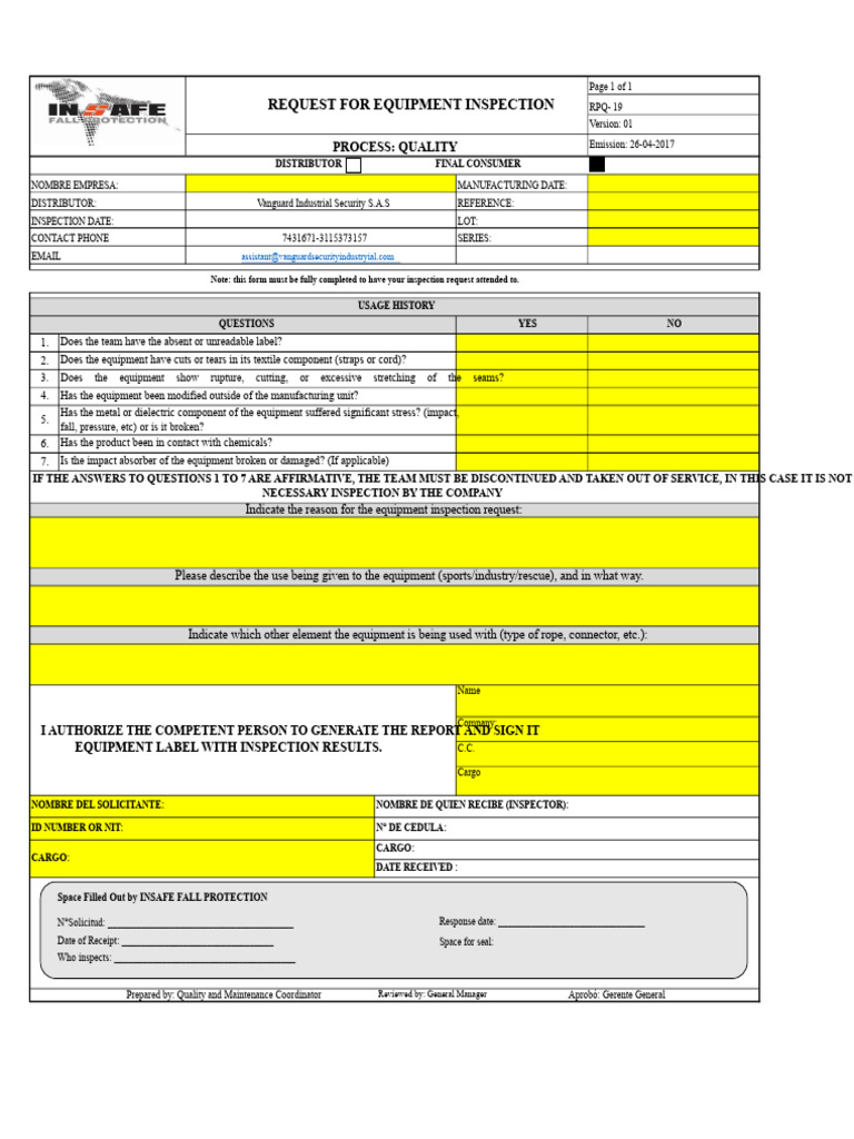Equipment Inspection Request Form | PDF