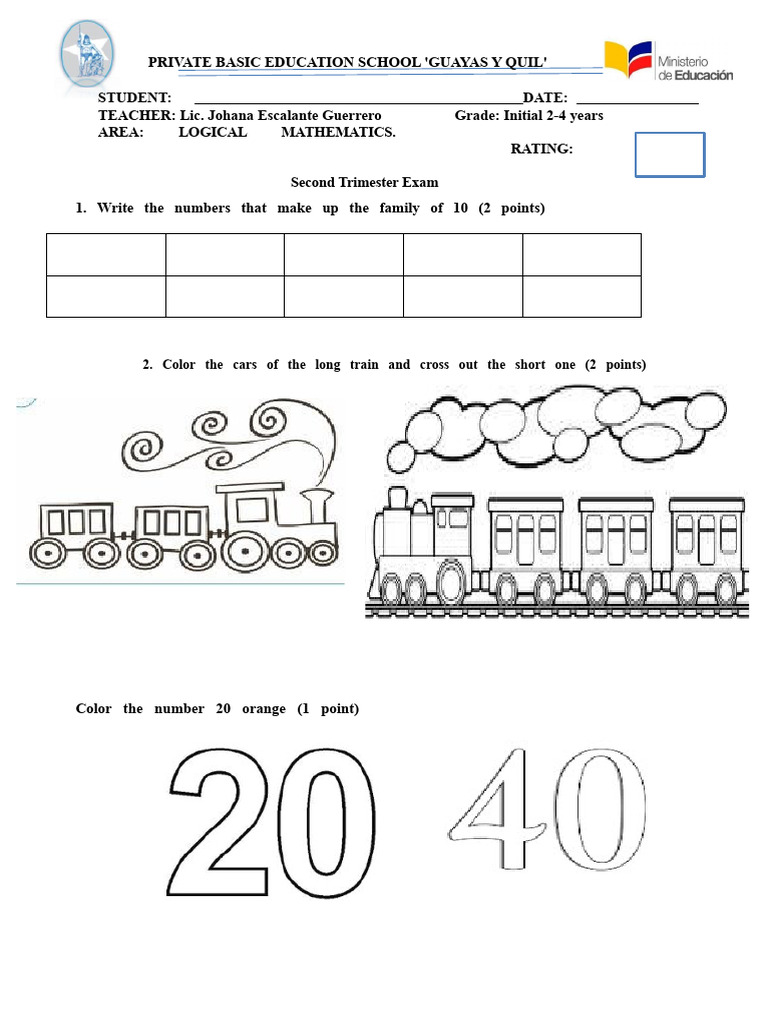 Second Trimester Exam INITIAL MATH 2-4 YEARS | PDF