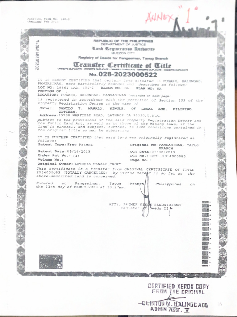 Annex 1-SP CV No. 145-R, Juliet Roxall v. Engr. Cipriano Jacob, Jr. and ...