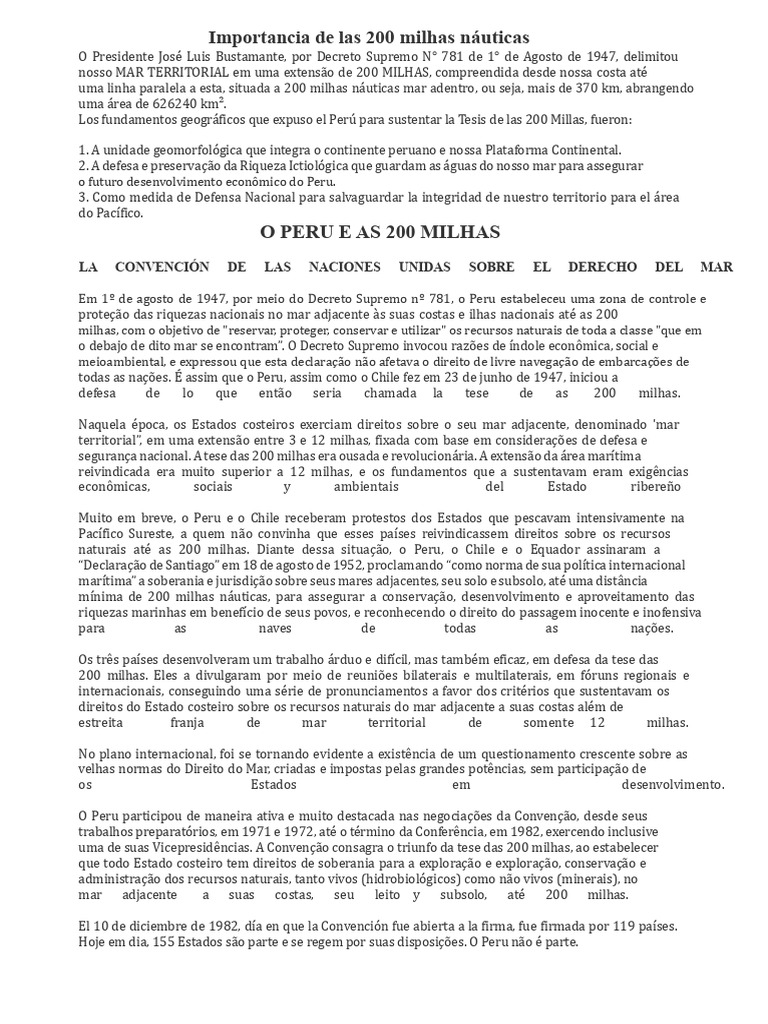 Importância das 200 Milhas Náuticas no Peru | PDF | Convenção das ...