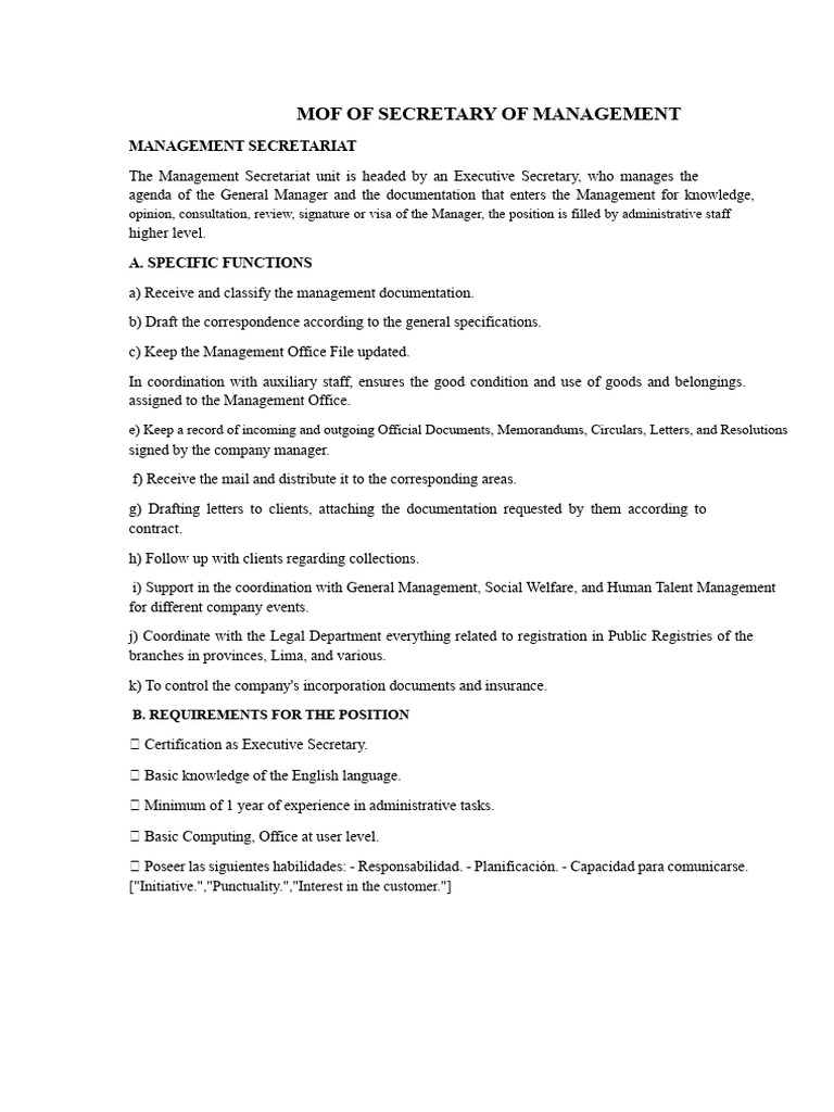 Management Secretary's MOF | PDF