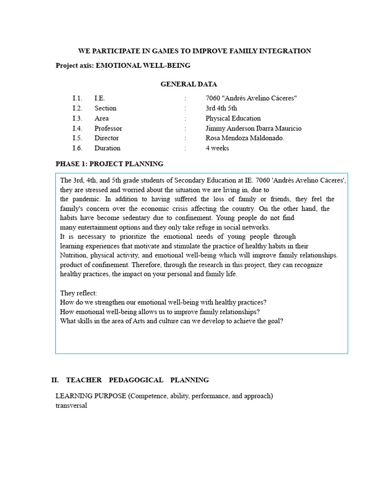 Physical Education Project - We Participate in Games To Improve Family ...