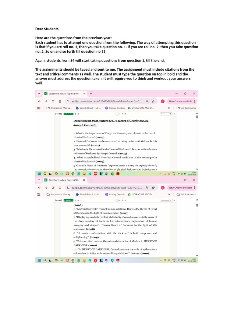 Heart of Darkness Assignment Questions | PDF