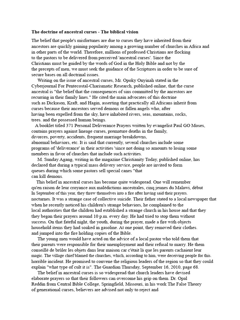 The Doctrine of Ancestral Curses | PDF | Deliverance Ministry | Jesus