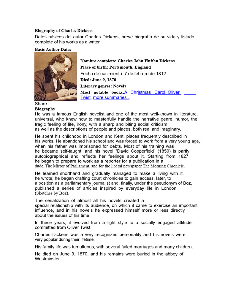 Charles Dickens: Life and Works Overview | PDF | Charles Dickens | Novels