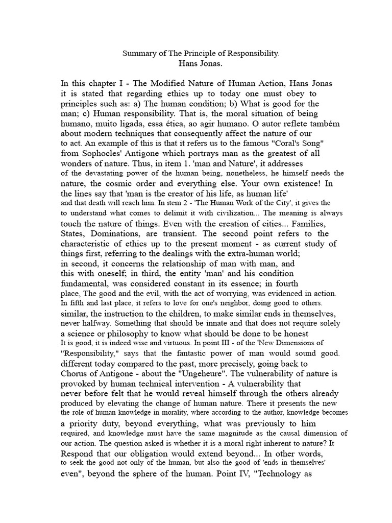 Summary of The Principle of Responsibility | PDF | Knowledge | Liberal ...