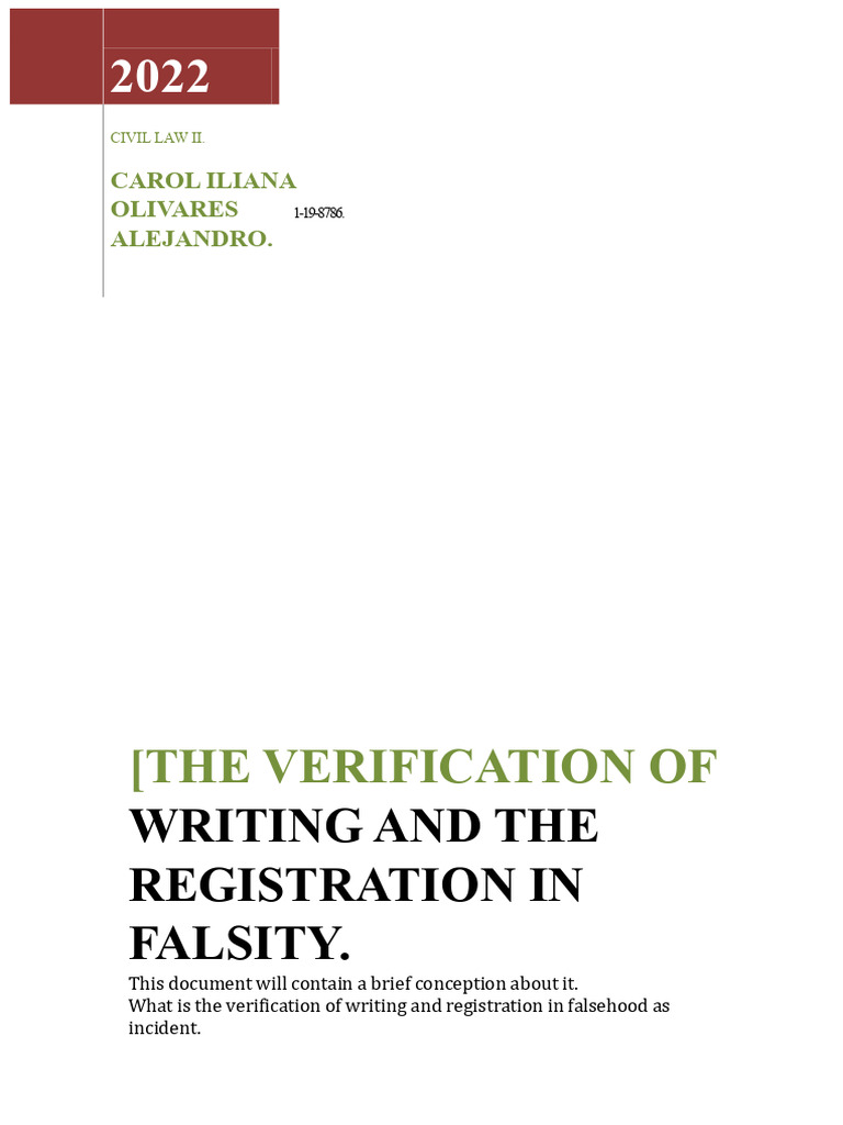 Writing Verification in Civil Law | PDF | Signature | Witness