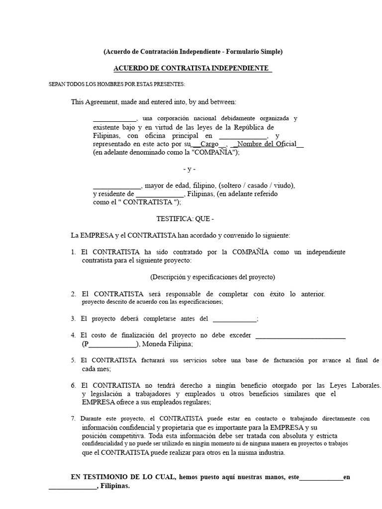Acuerdo de Contratista Independiente | PDF | Business | Economias