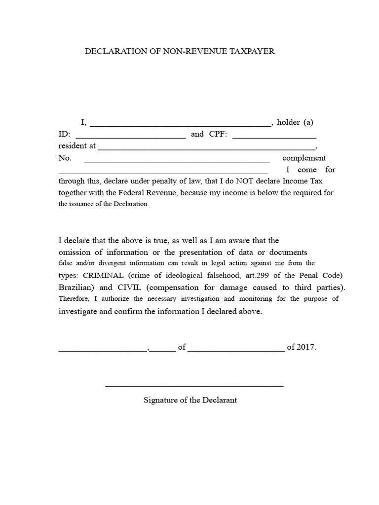 Declaration of Non-Filer of Income Tax | PDF