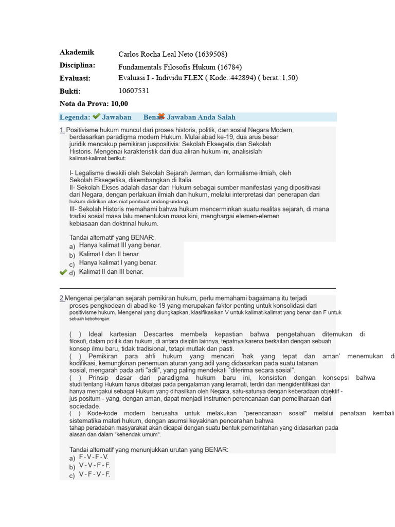 Dasar-Dasar Filosofis Hukum - Penilaian I | PDF