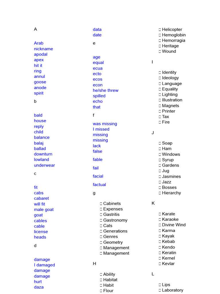 10 Words For Each Letter of The Alphabet | PDF