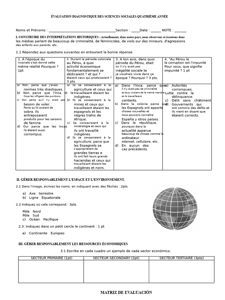 Évaluation des Sciences Sociales 4e Année | PDF | Pérou
