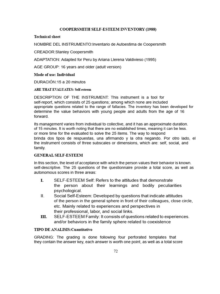 Coopersmith Inventory | PDF | Self Esteem | Self Report Study