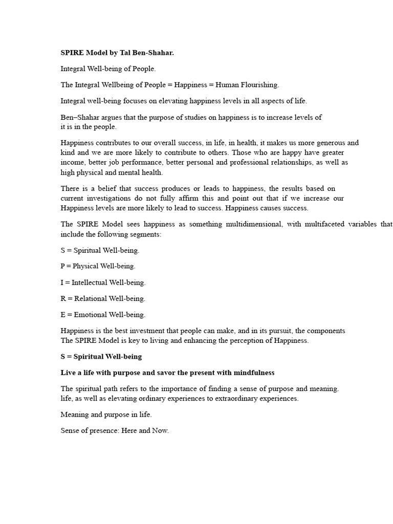SPIRE Model: Path to Integral Well-being | PDF | Well Being | Happiness