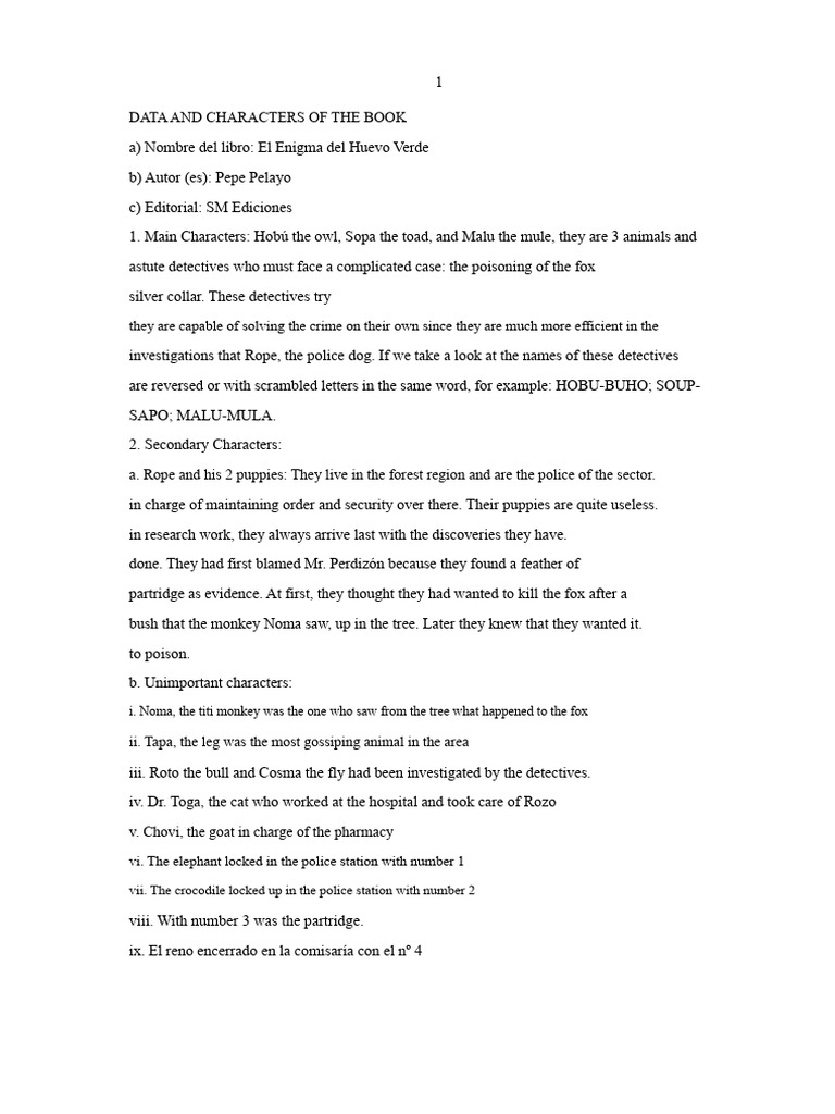 Data and Characters From The Book Enigma Green Egg | PDF | Chicken | Egg