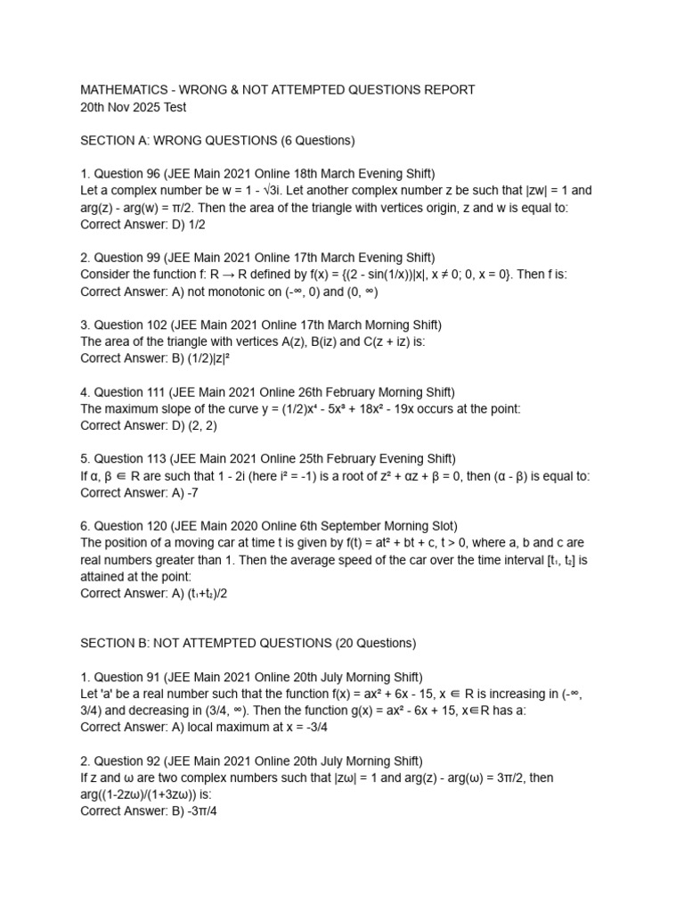 Maths Wrong & Not Attempted Questions Report | PDF | Angle ...