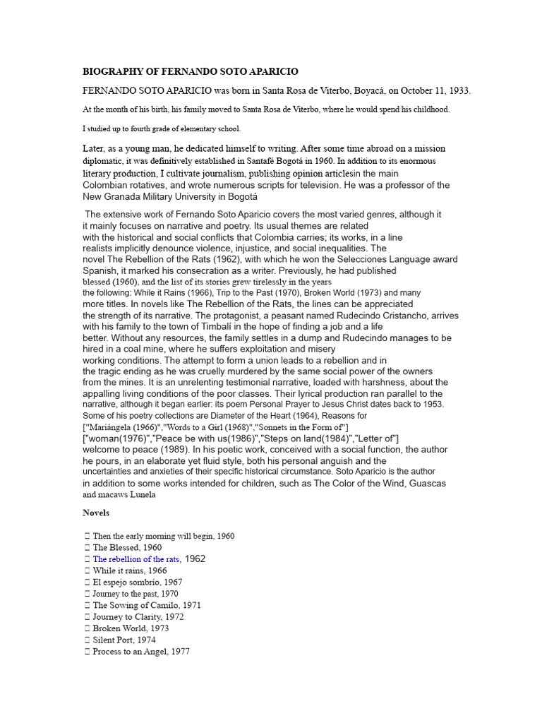 Biography of Fernando Soto Aparicio | PDF
