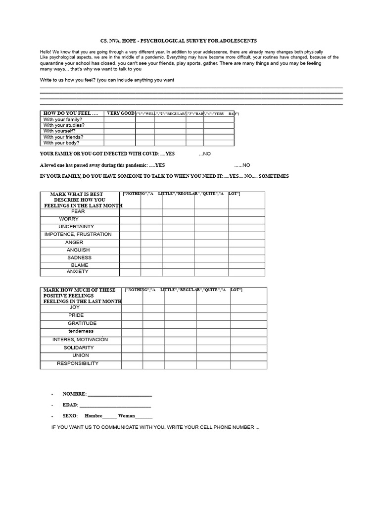 Psychological Survey For Adolescents | PDF