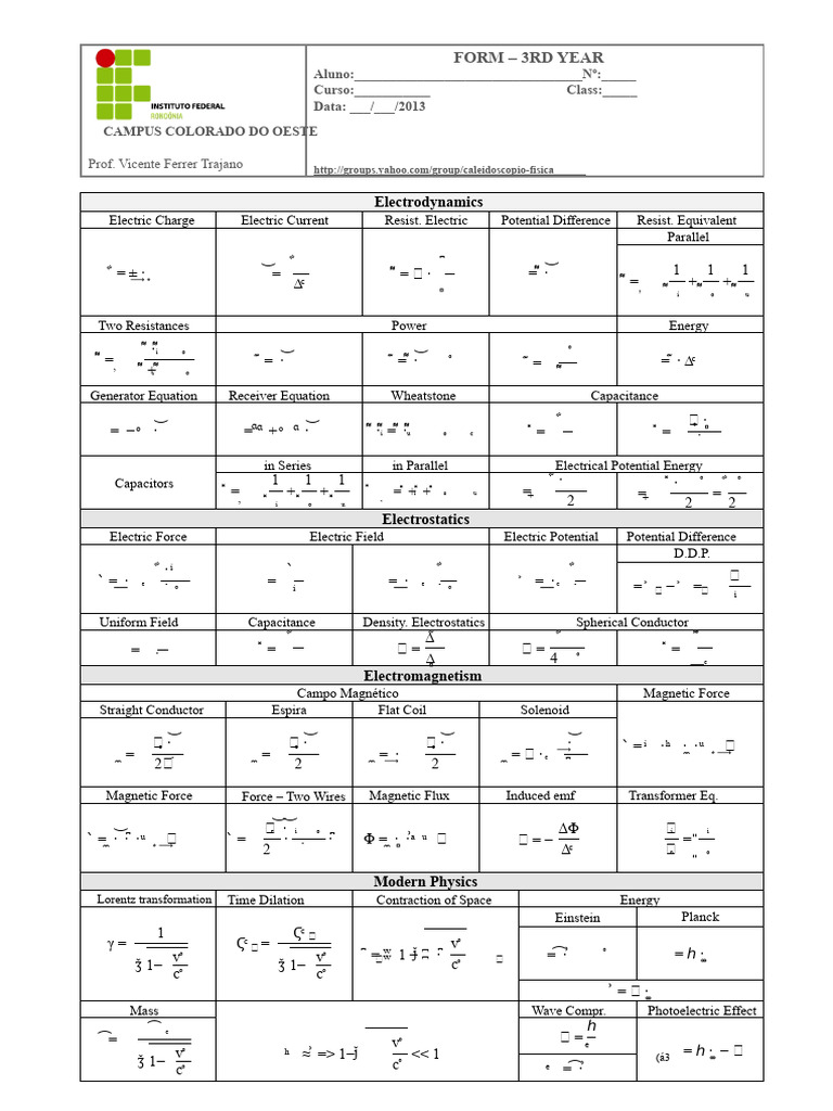 Formulas Electromagnetism and Modern Physics PDF | PDF | Magnetic Field ...