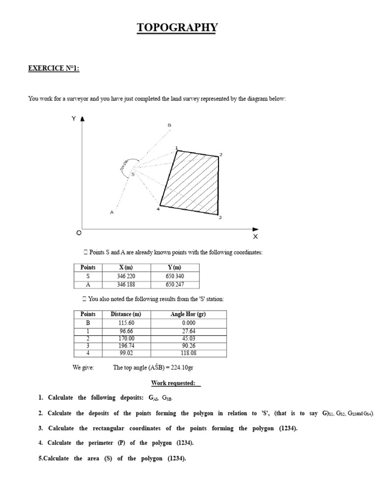 Exercise With Topography Correction | PDF | Polygon | Surveying