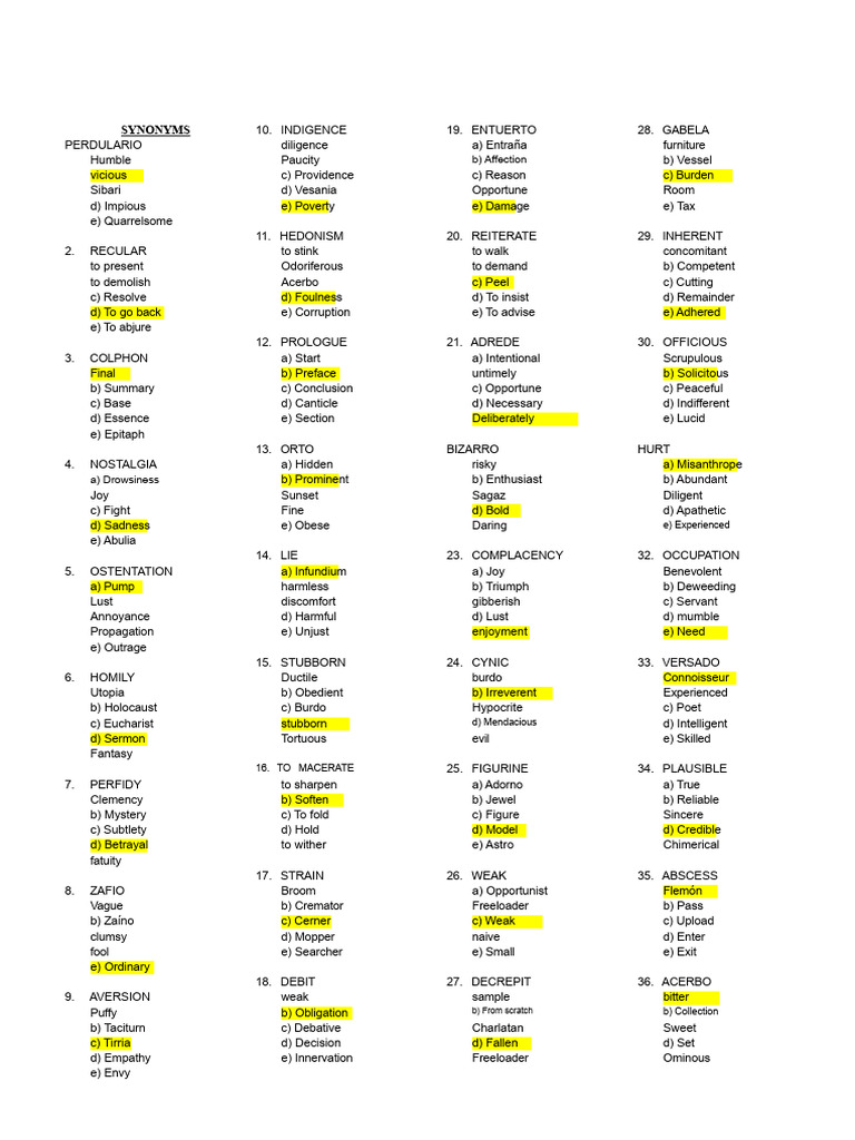 Bank of Questions Synonyms | PDF