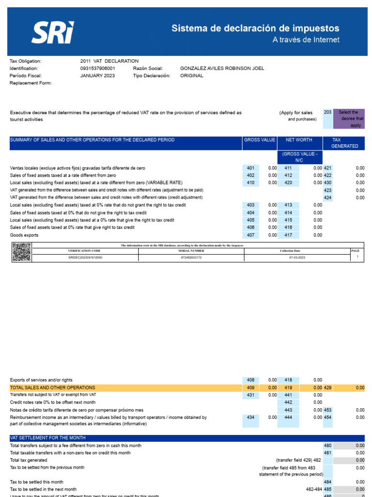 2023 VAT Declaration for Tourist Activities | PDF | Value Added Tax | Taxes