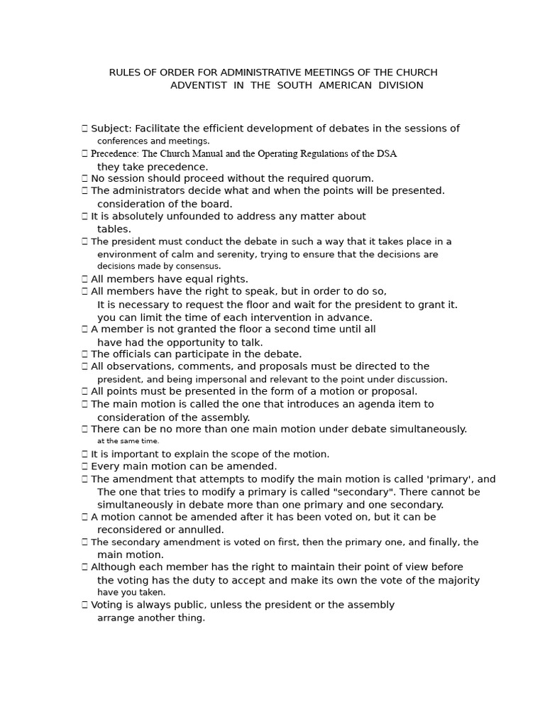 Church Meeting Rules of Order | PDF | Voting | Governance