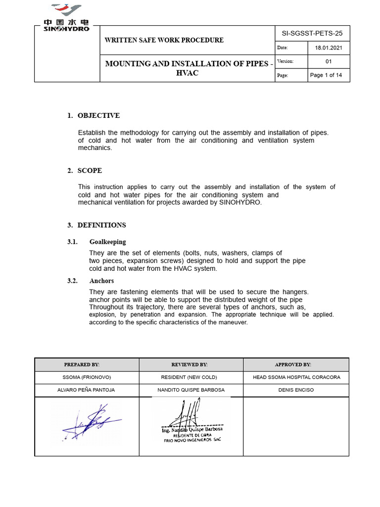 HVAC Pipe Installation Safety Procedure | PDF | Pipe (Fluid Conveyance ...