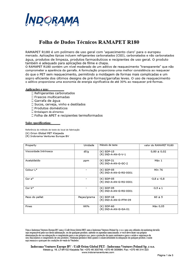 RAMAPET R180 - Ficha Técnica | PDF